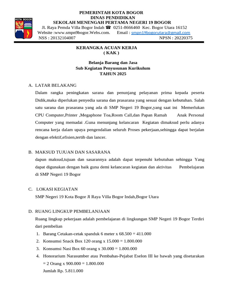 KAK sudah rapih | PDF
