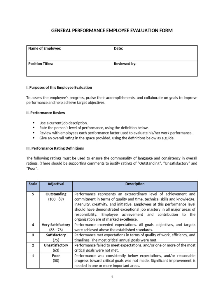 General Performance Employee Evaluation Form | PDF | Goal | Creativity