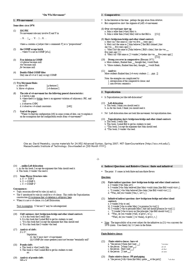 Wh-Movement and Its Syntax Rules | PDF | Clause | Linguistics