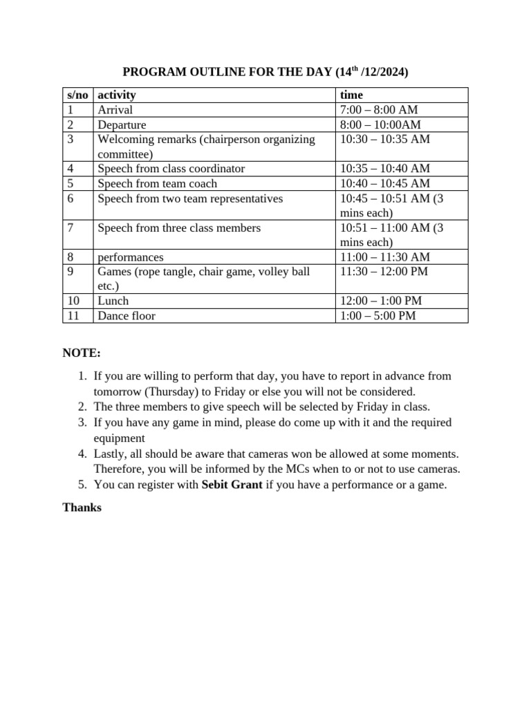 Program Outline for December 14, 2024 | PDF