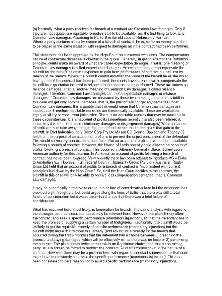 Equity Assignment 1 - Model Answer | PDF | Damages | Legal Remedy