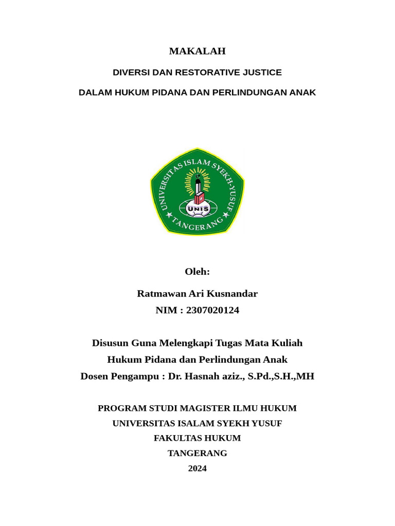 Diversi Dan Restorative Justice Dalam Hukum Pidana Dan Perlindungan Anak | PDF
