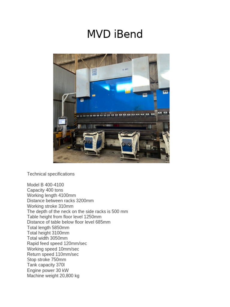 MVD iBend Specifications Overview | PDF