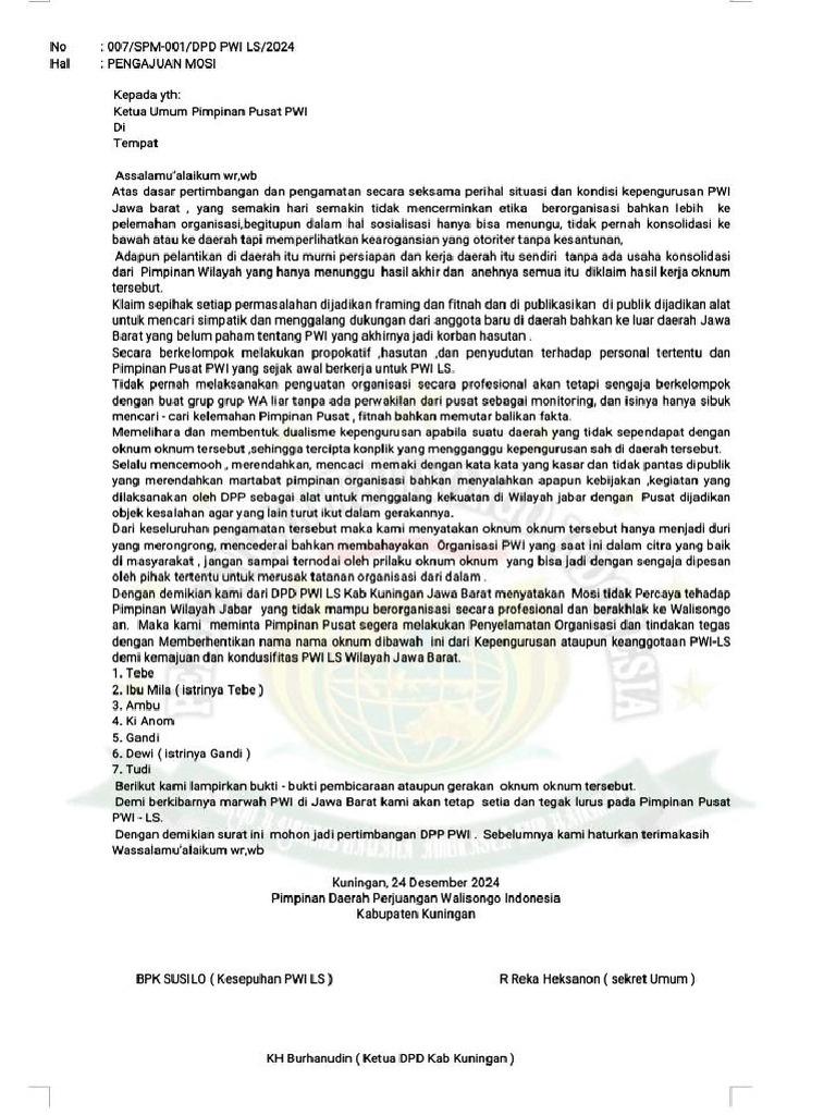 Surat Pengajuan Mosi | PDF