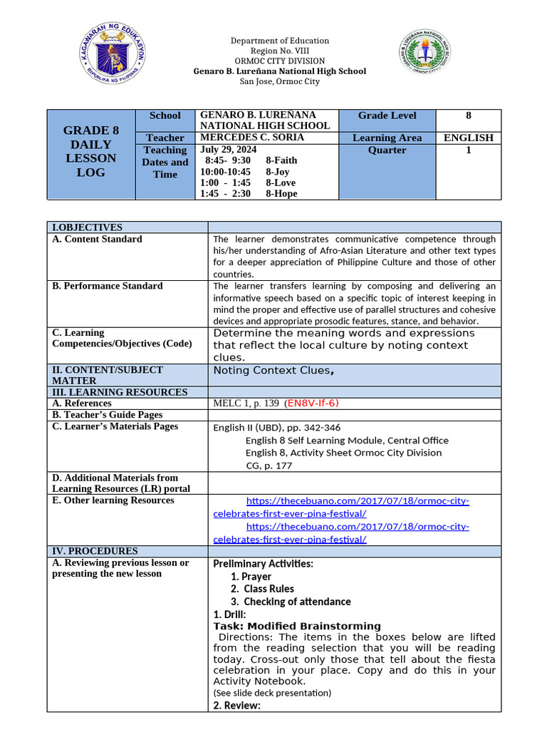 1st QT DLL Context Clues | PDF | Learning | Cognitive Science