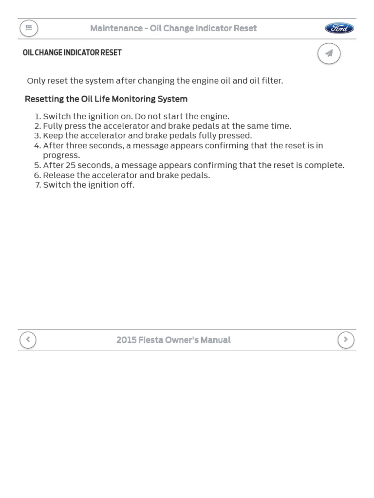 Oil Change Indicator Reset Guide | PDF