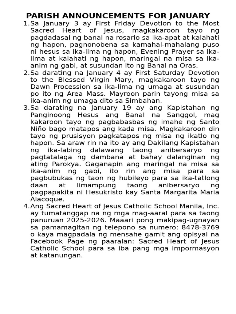 January Announcement | PDF