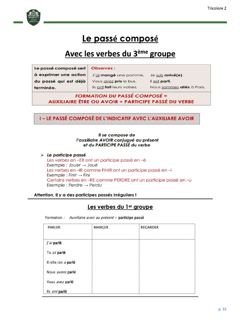 Le Devoir Sur Le Passé Composé | PDF