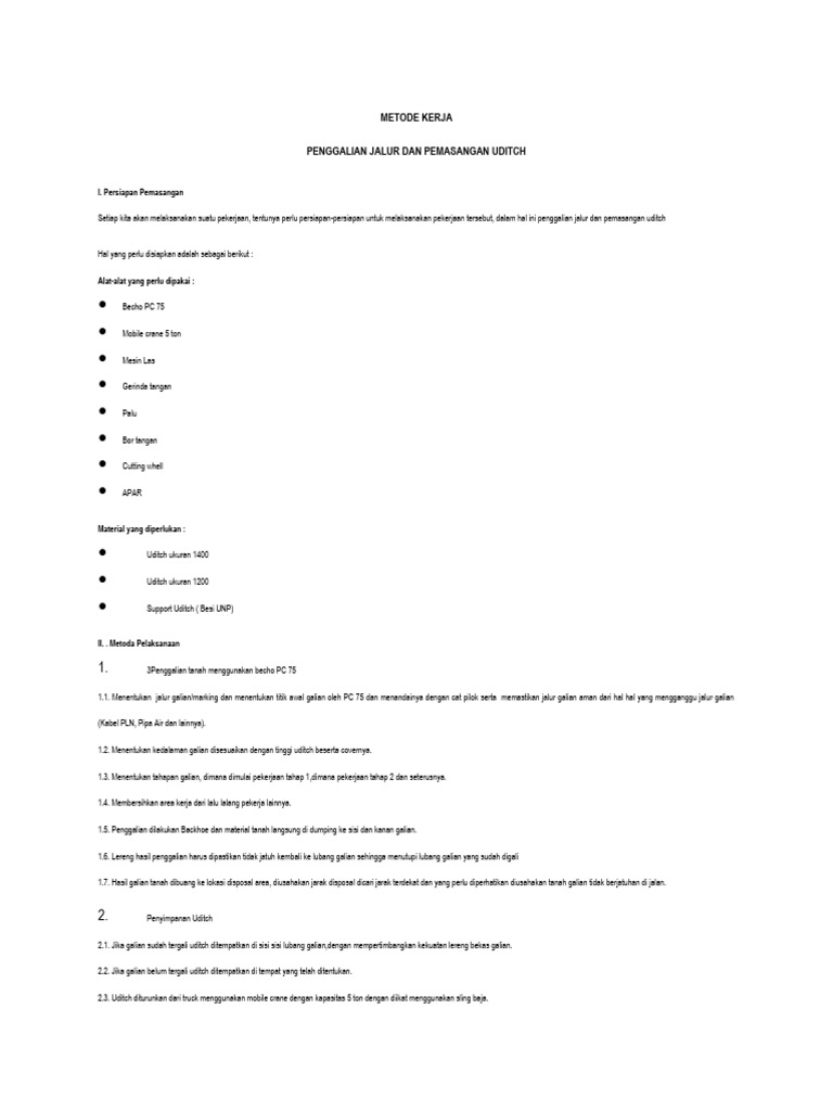 Metode Pekerjaan Pemasangan Uditch | PDF