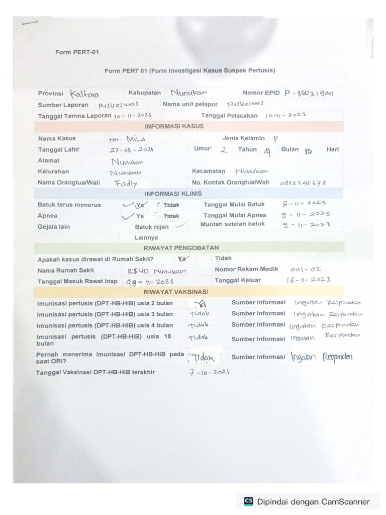 Form Pertusis 2 | PDF
