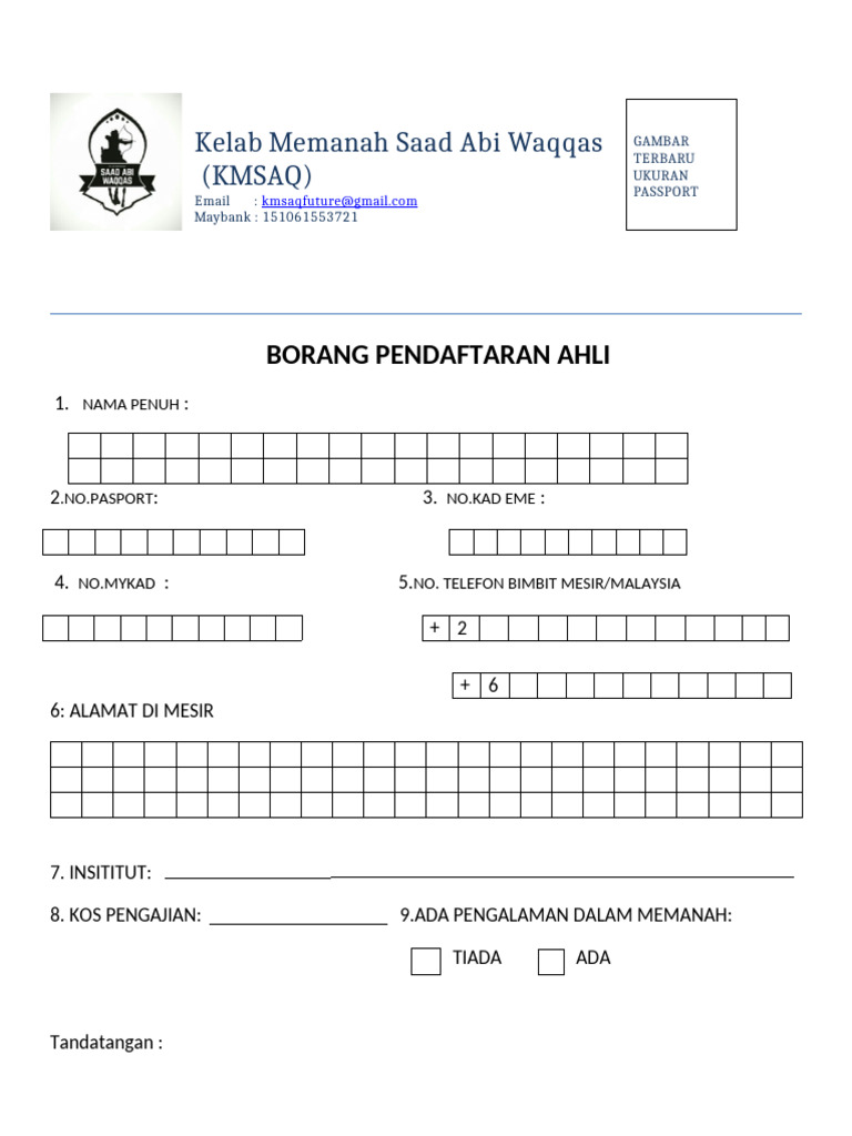 BORANG PENDAFTARAN Kelab Memanah | PDF