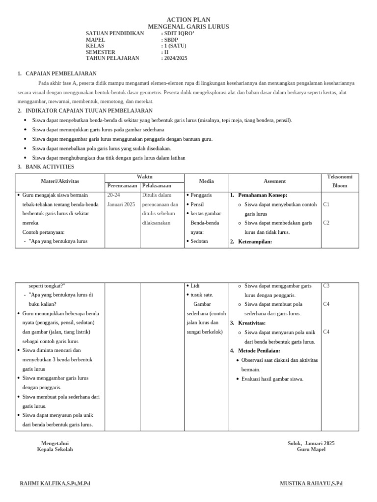 ACTION PLAN SR 1 | PDF