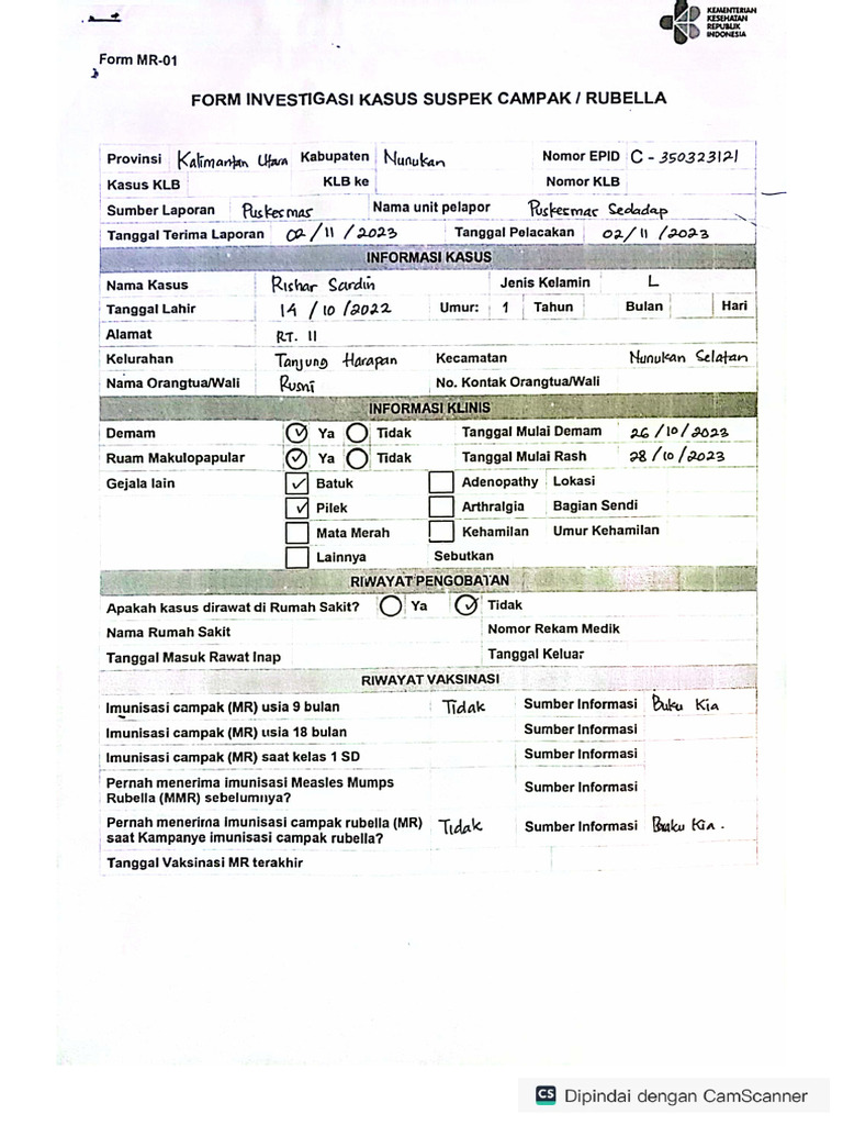 Pengisian Form Pertusis | PDF