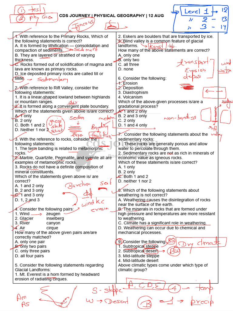 12th Aug Physical Geo Revision | PDF | Rock (Geology) | Oceans