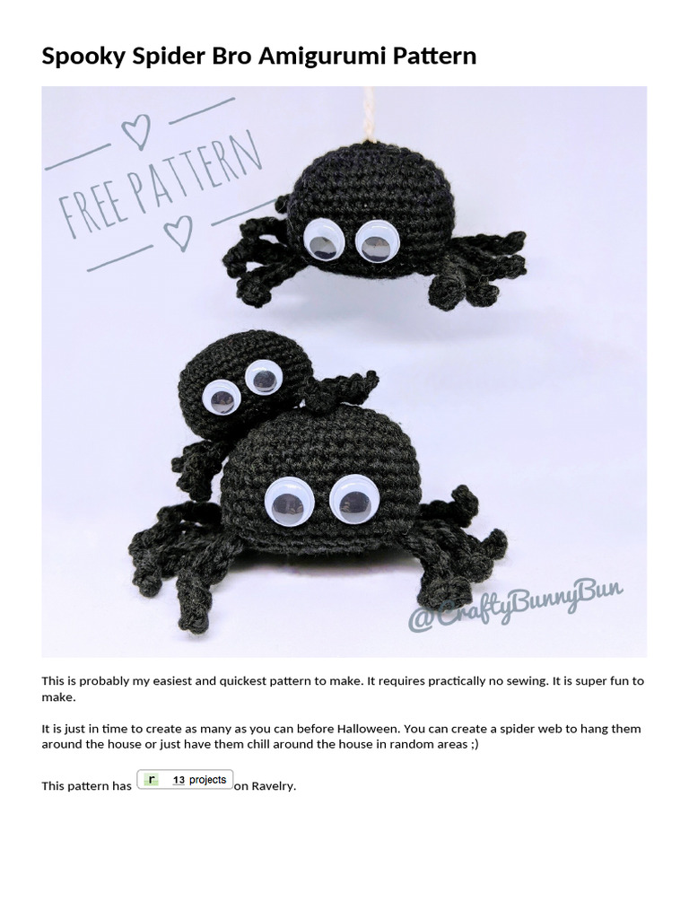 Spooky Spider Bro Amigurumi Pattern | PDF | Crochet | Crafts