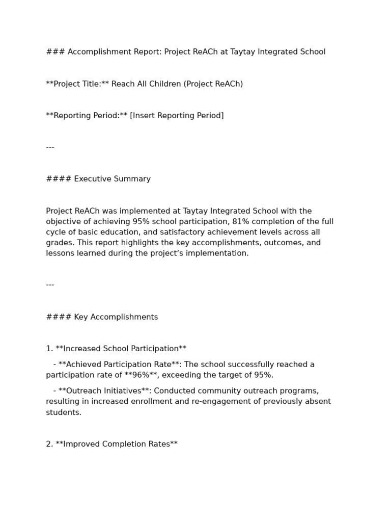 Accomplishment Report (Project REACH) | PDF | Mentorship | Education Theory