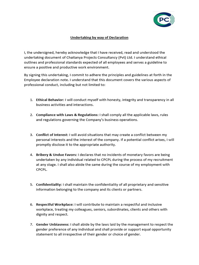Undertaking by Way of Declaration | PDF | Confidentiality | Gender