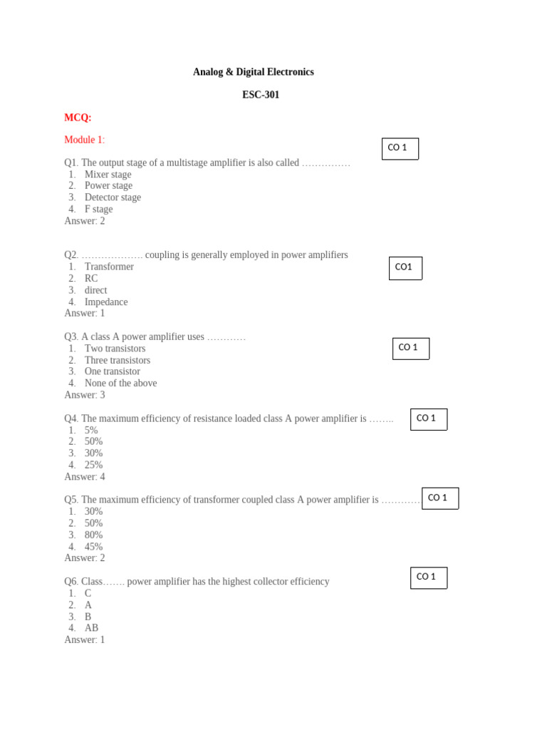 Analog & Digital Electronics MCQs Guide | PDF | Analog To Digital Converter | Amplifier