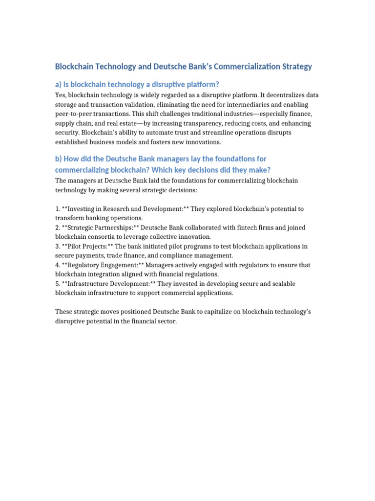 Blockchain and Deutsche Bank Analysis | PDF