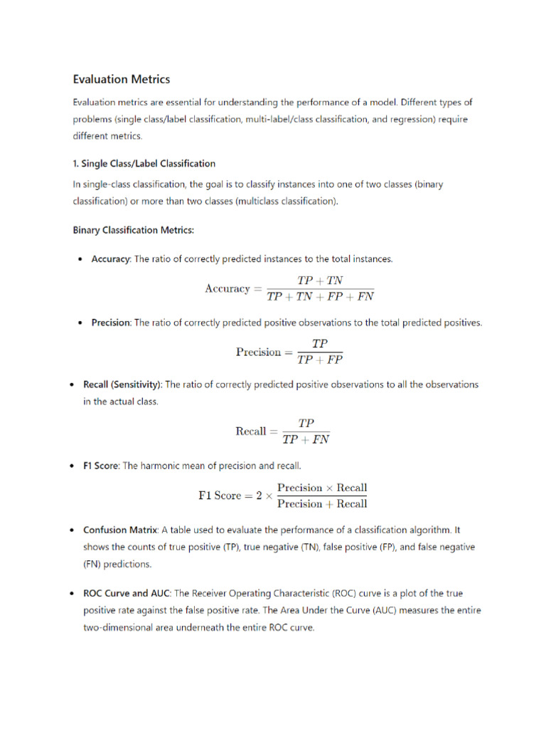 Evaluation Metrices Classification And Regression Pdf 4115