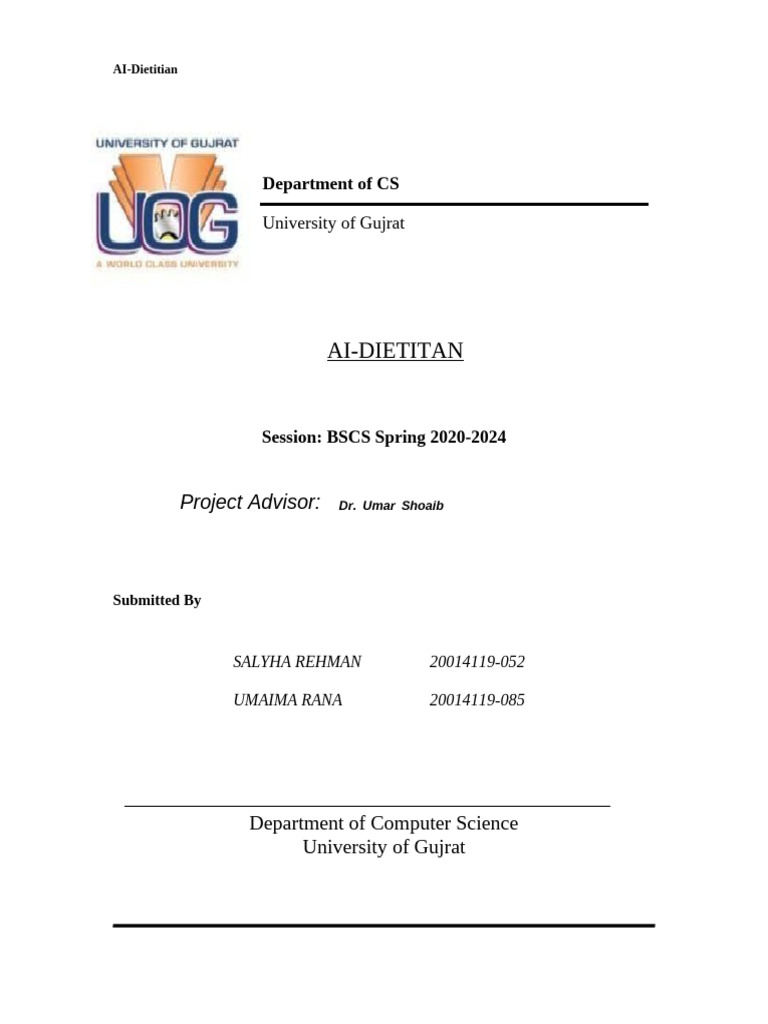 FYP Documentation AI-Dietitian11111111 | PDF | Use Case | Computing