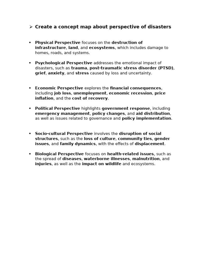 Create A Concept Map About Perspective of Disasters | PDF