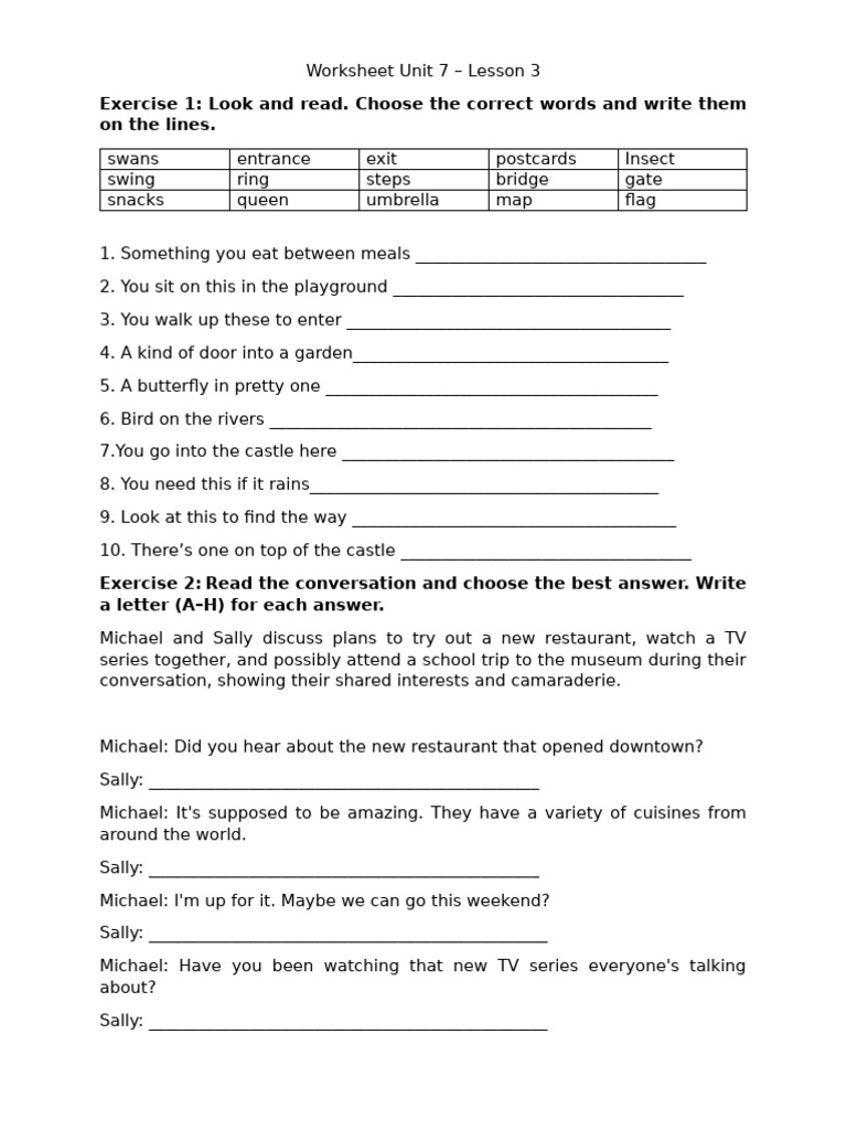 Worksheet Unit 7 - Lesson 3 | PDF | Windsor Castle