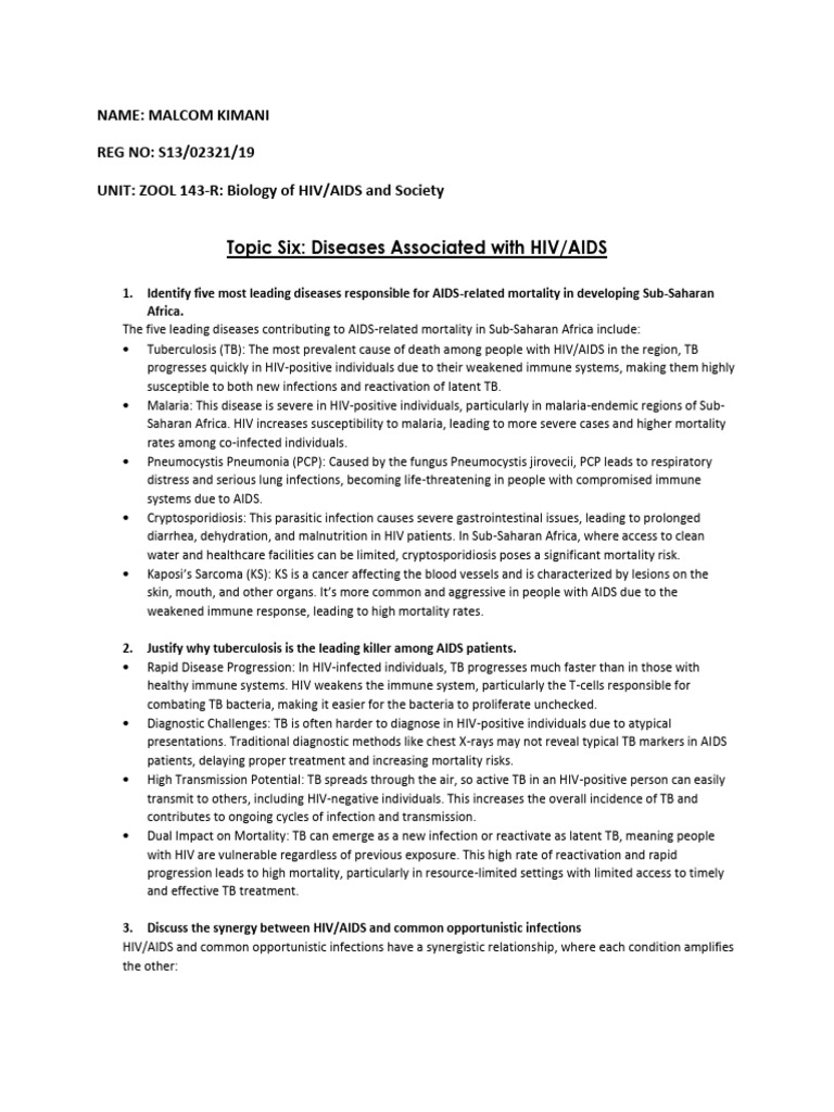 Topic 6 Assignment (Malcom Kimani) | PDF | Tuberculosis | Infection
