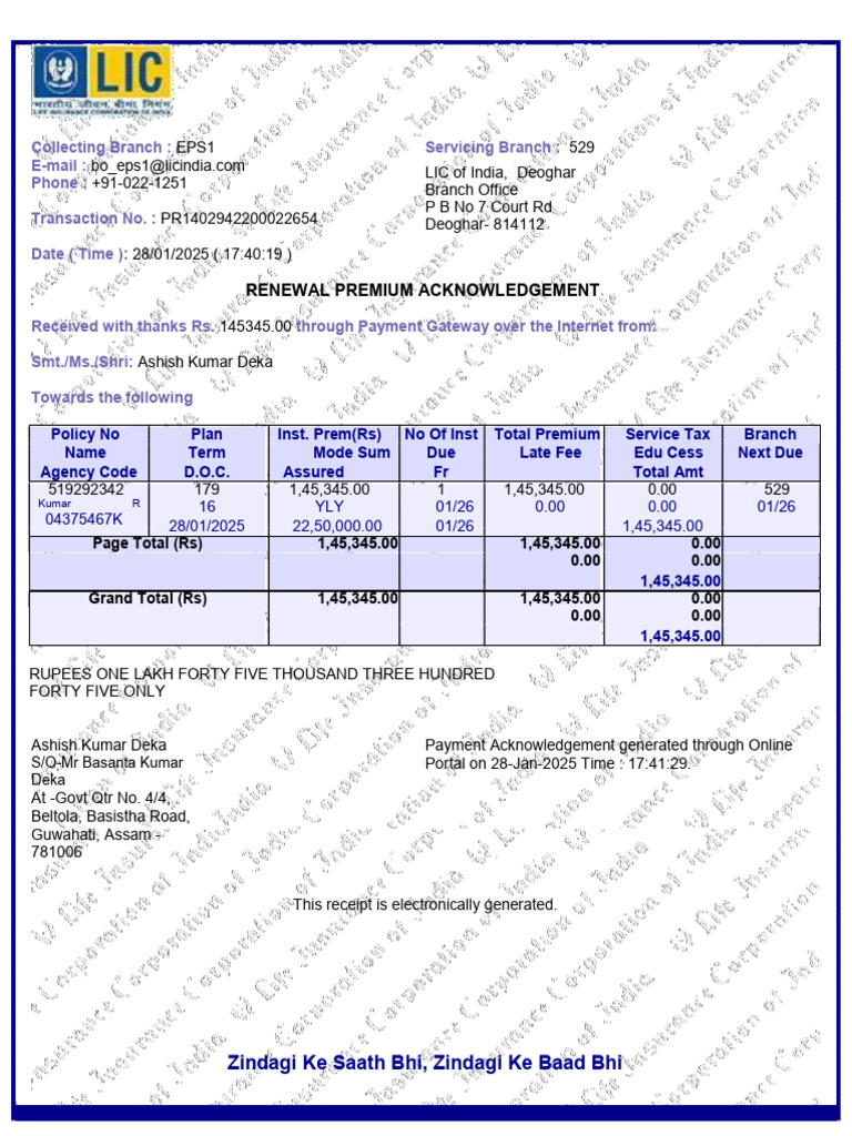 lic receipt | PDF | Money | Taxes