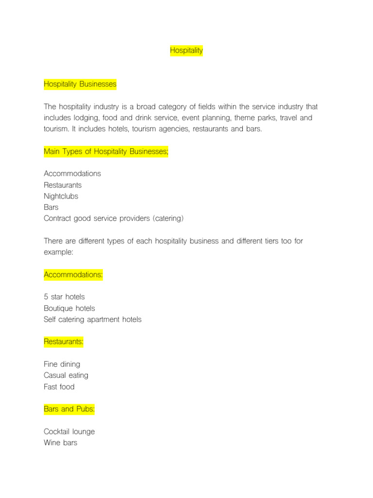 HOSPITALITY UNIT 1 PT2 | PDF | Hotel | Restaurants