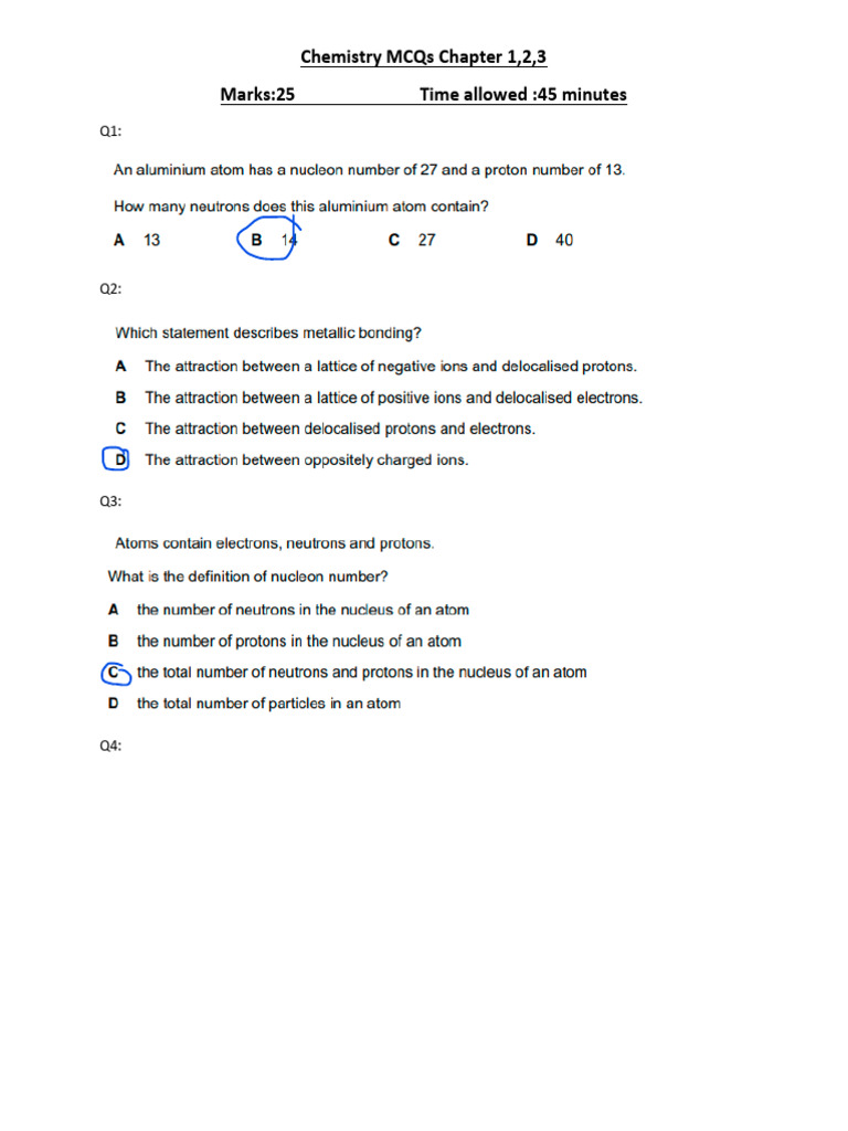 Chemistry MCQs Chapter 1,2,3 | PDF