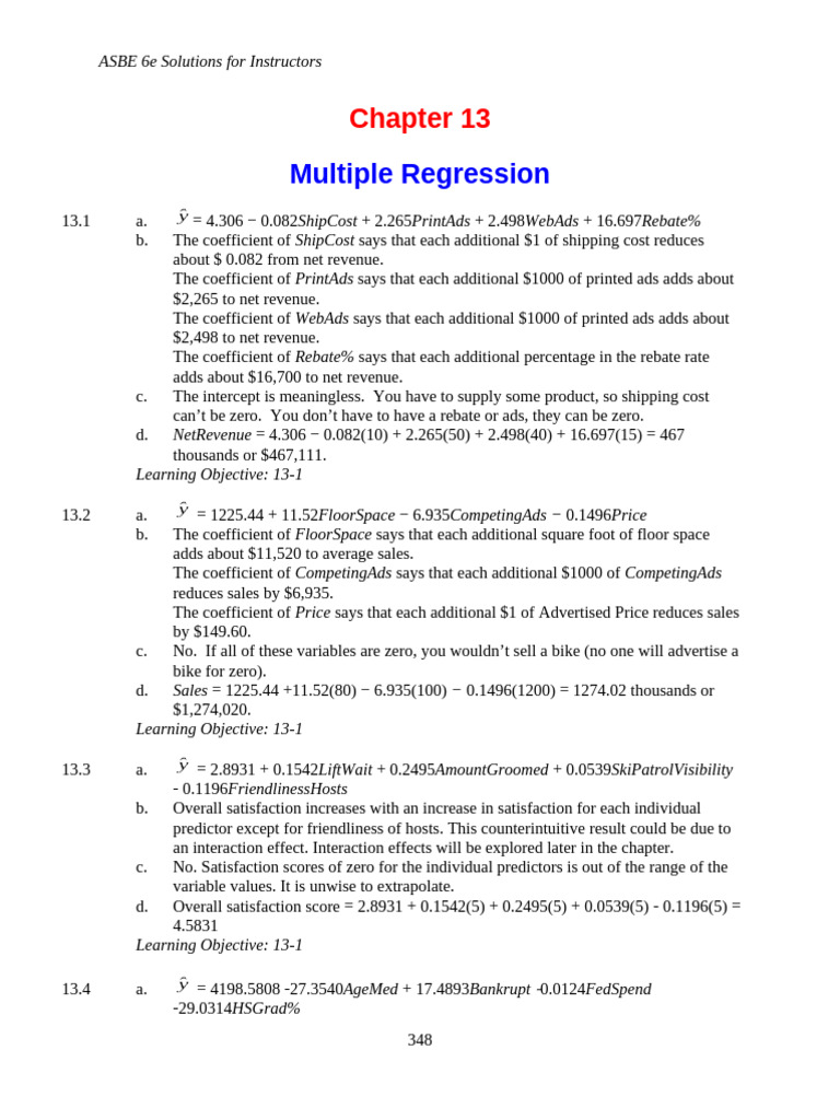 Chap013_ASBE_6e_IM | PDF | Errors And Residuals | Dependent And Independent Variables