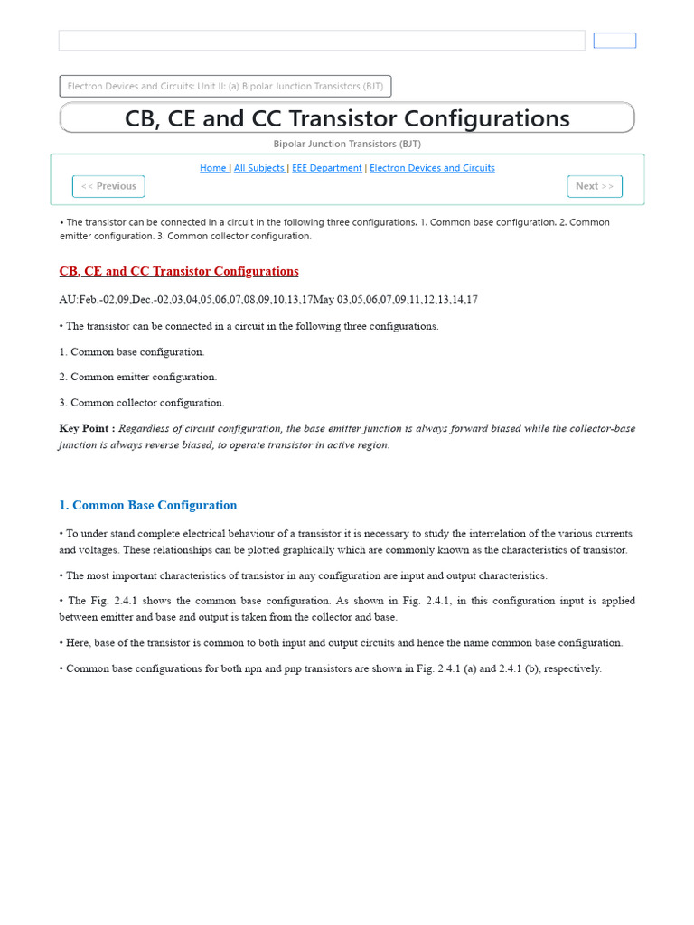 CB, CE and CC Transistor Configurations - Bipolar Junction Transistors ... CB, CE and CC Transistor Configurations - Bipolar Junction Transistors ...