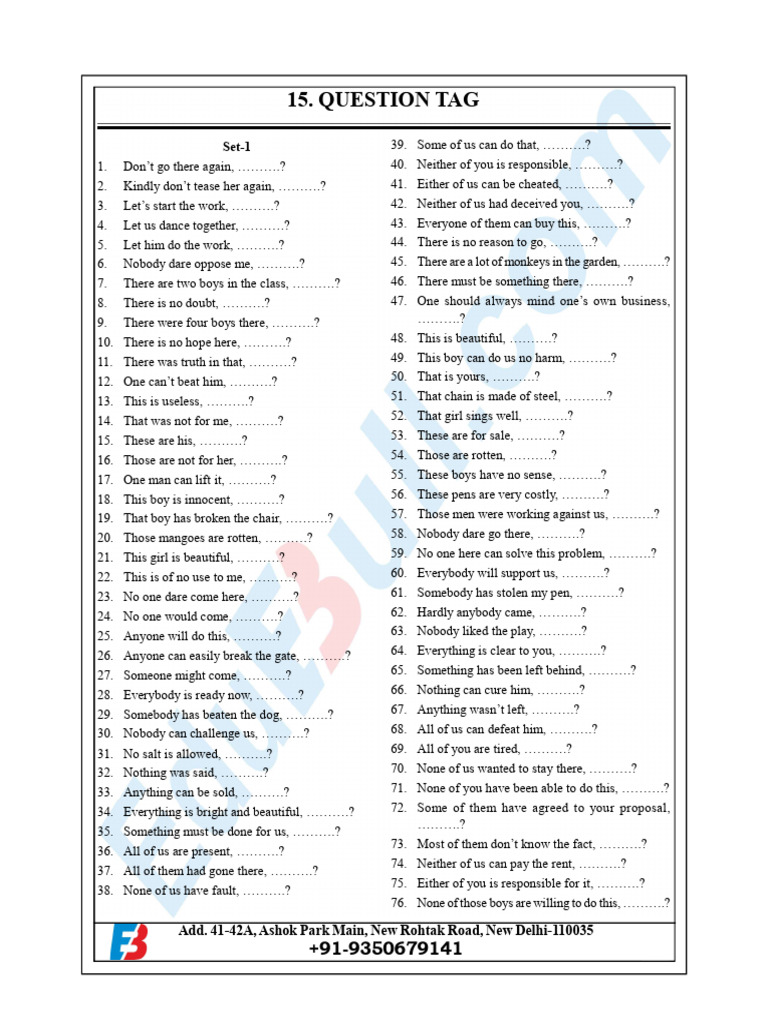 Question Tags Practice Exercises | PDF