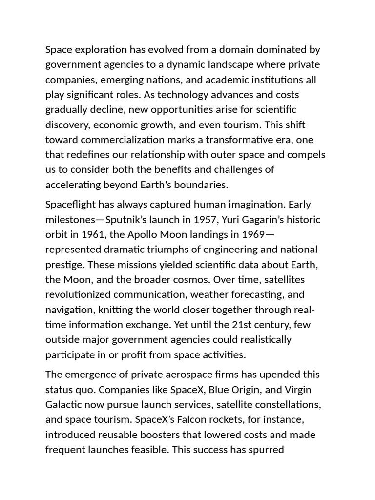 SPACE EXPLORATION AND COMMERCIALIZATION | PDF | Outer Space | Space ...