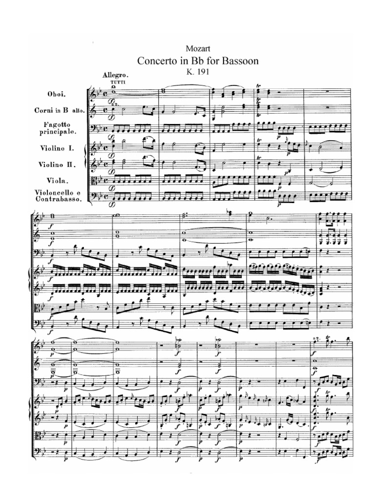 Bassoon Concerto in Bb, K. 191 - Complete Score | PDF