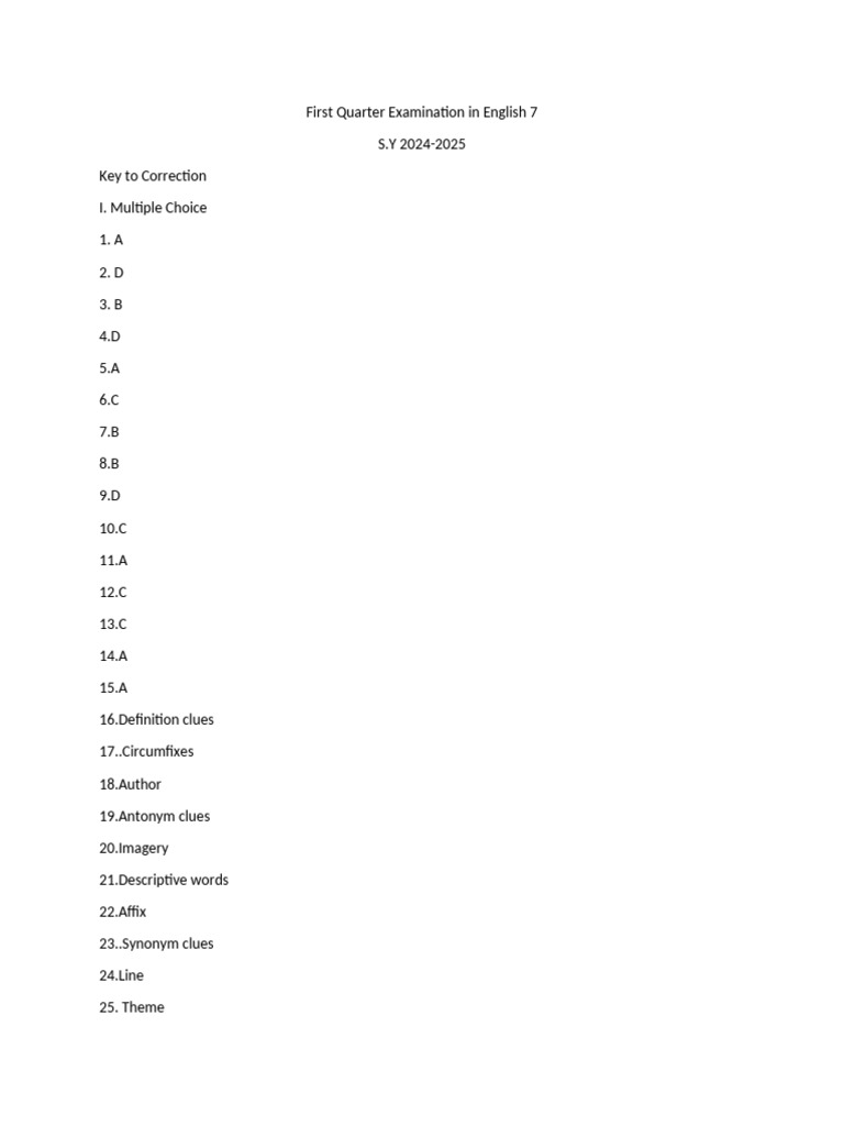 Key to Correction Eng7 | PDF