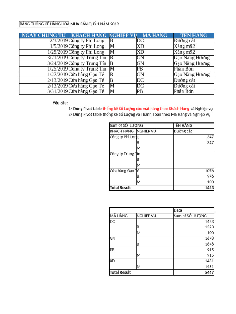 Excel NC Buoi 6 - BT Total Pivot | PDF
