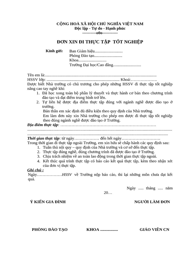 Mau Don Xin Thuc Tap 2 | PDF