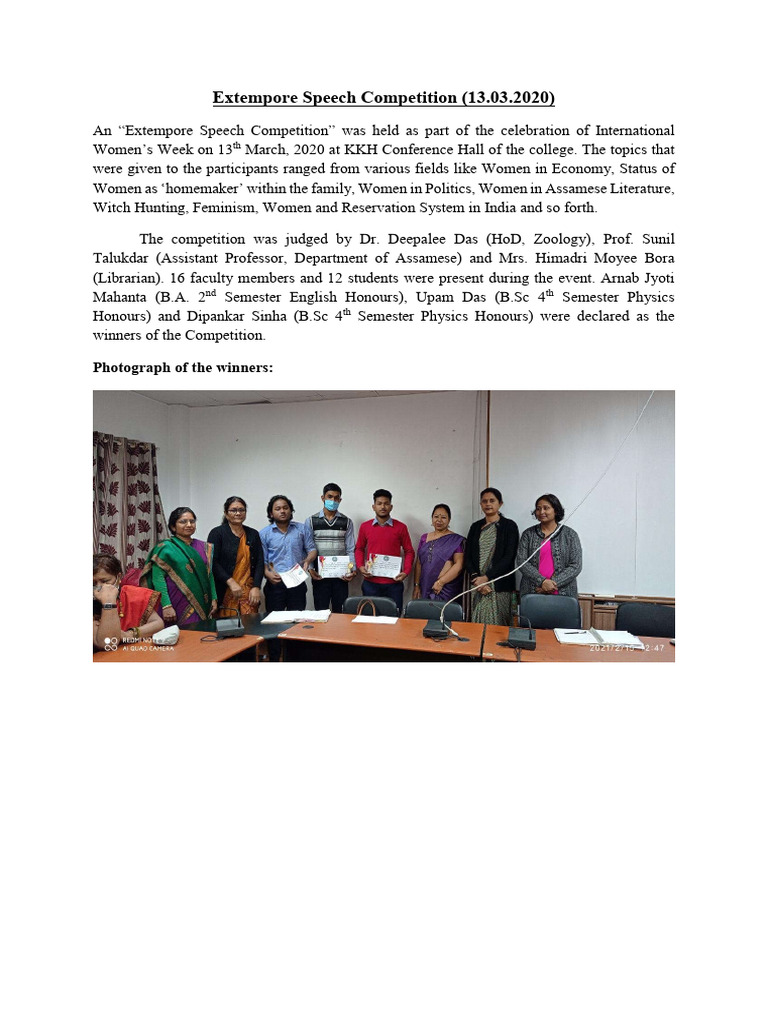 Extempore Speech Competition | PDF