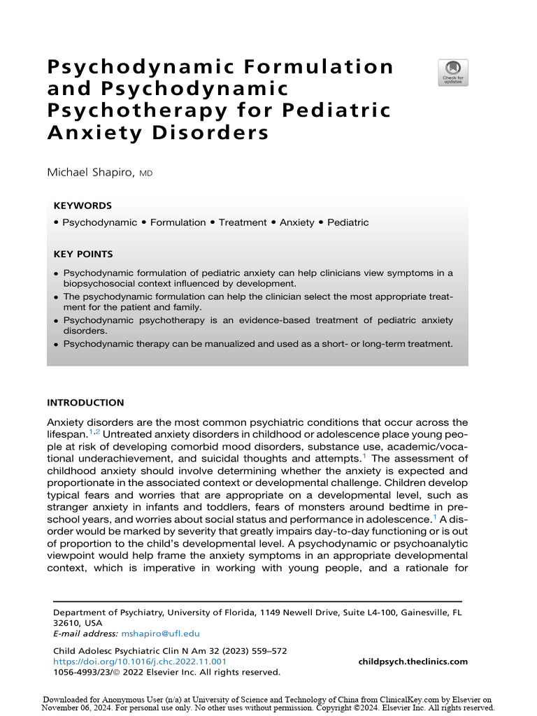 Psychodynamic Formulation and Psychodynamic Psychotherapy For Pediatric ...