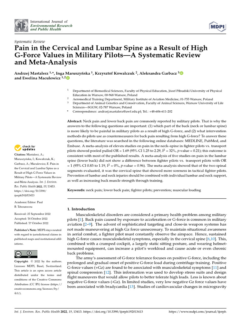 Pain in The Cervical and Lumbar Spine As A Result of High G-Force ...