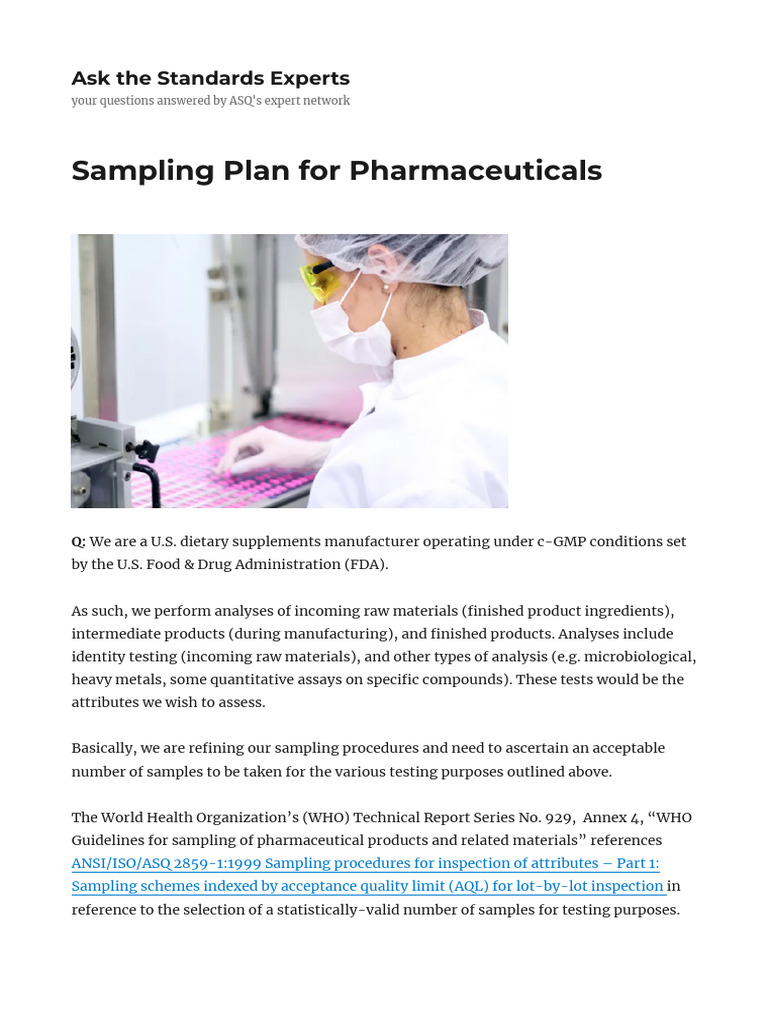 Sampling Plan for Pharmaceuticals - ASQ | PDF | Sampling (Statistics ...