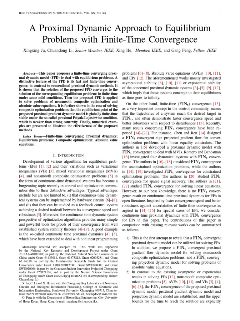 A Proximal Dynamic Approach to Equilibrium Problems With Finite-Time Convergence | PDF ...