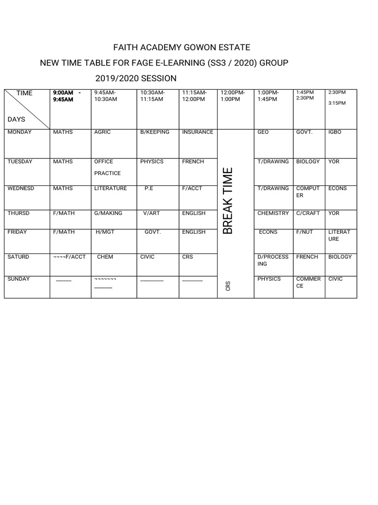E-learning Time Table | PDF