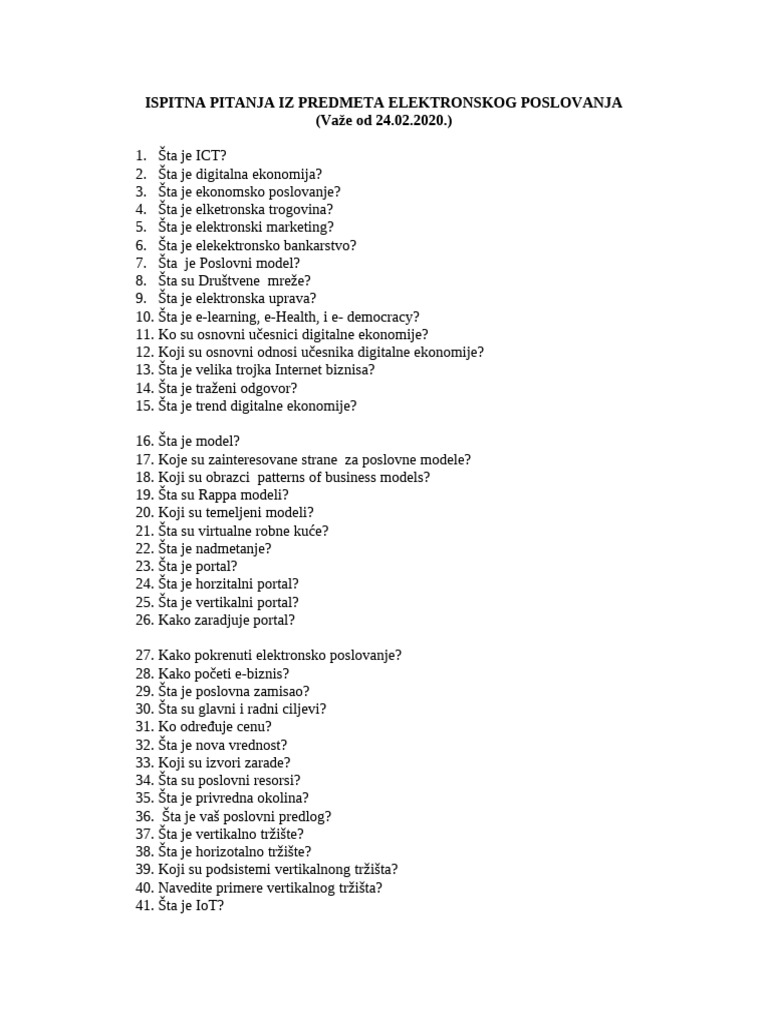 Elektronsko Poslovanje Popispitna Pitanja | PDF