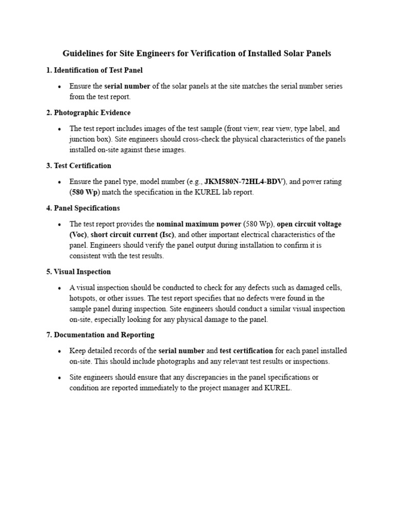 Solar Panel Verification Guidelines for Engineers | PDF