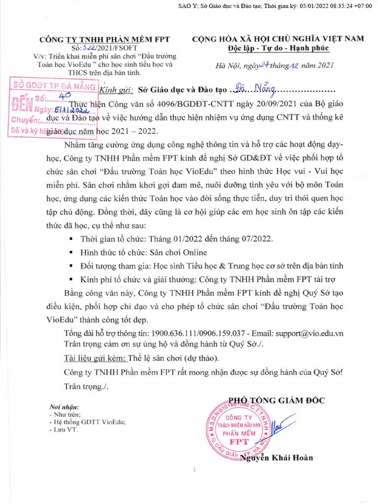 CV_522_2021-VIOEDU_CTY-FPT -1- | PDF