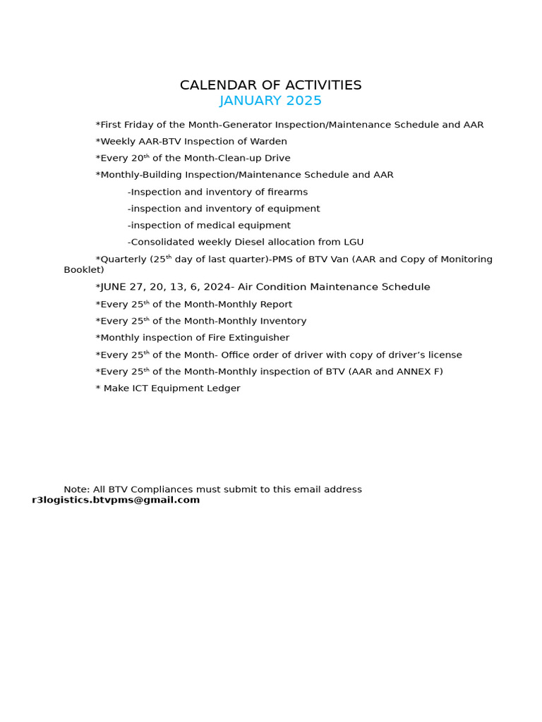 Facility Maintenance Schedule | PDF