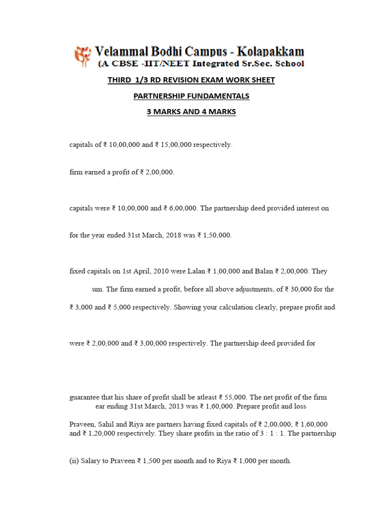 WORKSHEET- FUNDAMENTALS | PDF | Interest | Partnership